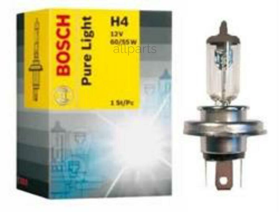 BOSCH 1987302041 Лампа галогенная H4 12V 60/55W P43t Pure Light (стандартные характеристики)
