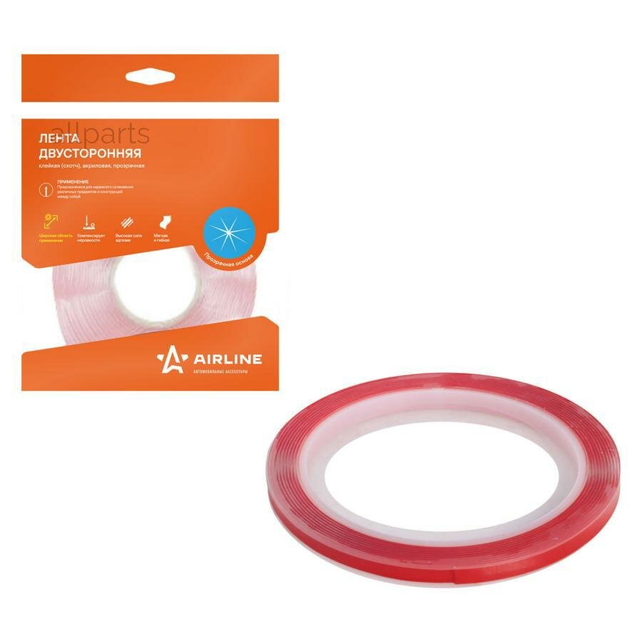 AIRLINE ADS-A-04 Лента двусторонняя клейкая (скотч) 6ммx3м акриловая вспененная основа прозрачная AIRLINE AIRLINE ADS-A-04