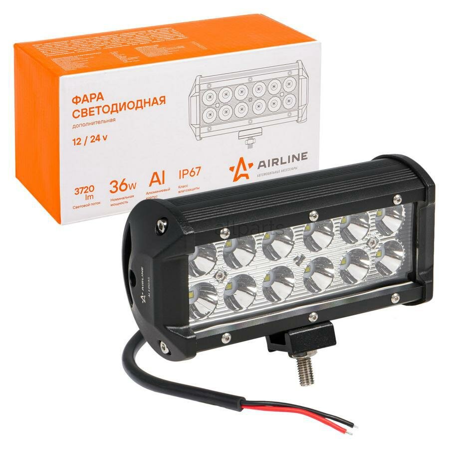 AIRLINE ALED045 Фара светодиодная (балка) двухрядная, 12LED направленный свет, 36W (165х78х65) 12/24V (ALED045)