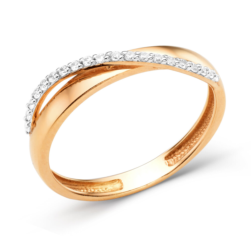 Кольцо тонкое, золото, 585 проба, фианит