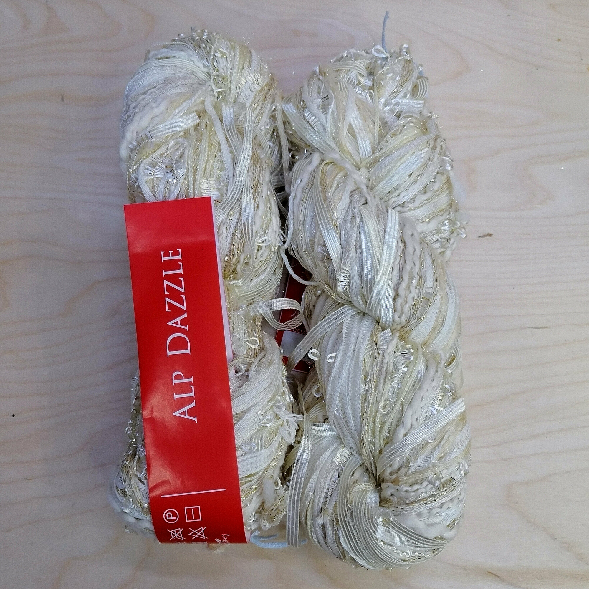 Фантазийная пряжа Feza ALP Dazzle 506, для ручного вязания, 100г, бежевая, белая, золотистая