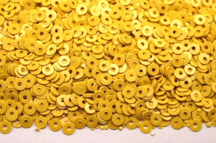 Пайетки круглые 3мм плоские, цвет 05 желтый, пластик, 1022-129, 10 грамм