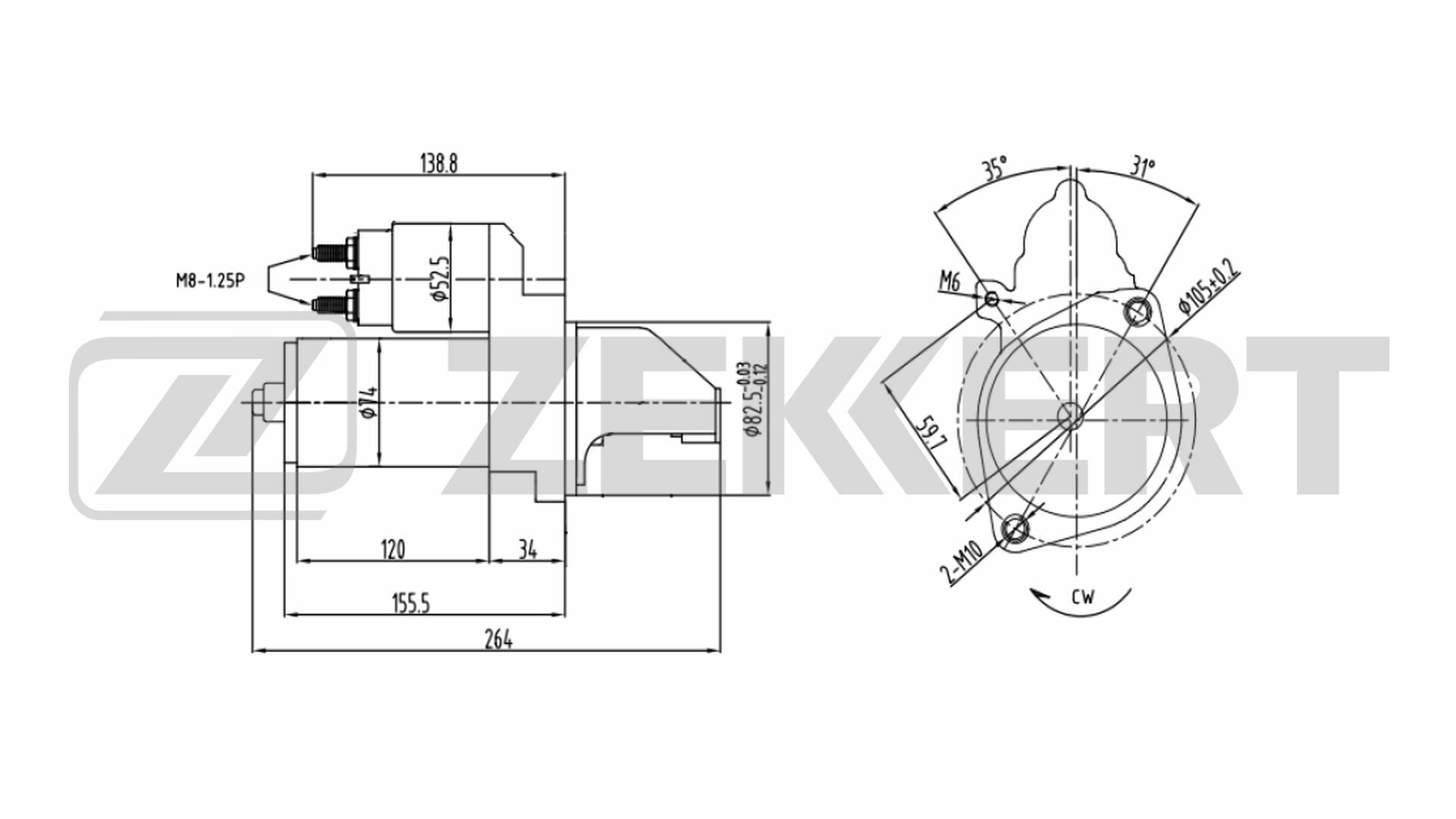 Стартер MB C-Class (W203/204 S203/204) 01- Sprinter (B906) 06- E-Class (W211 S211) 06- Zekkert арт. an-1022