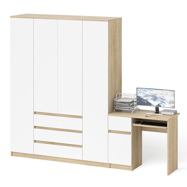 Стол компьютерный Мори МС-1 левый + Шкаф МШ1600.1, цвет дуб сонома/белый