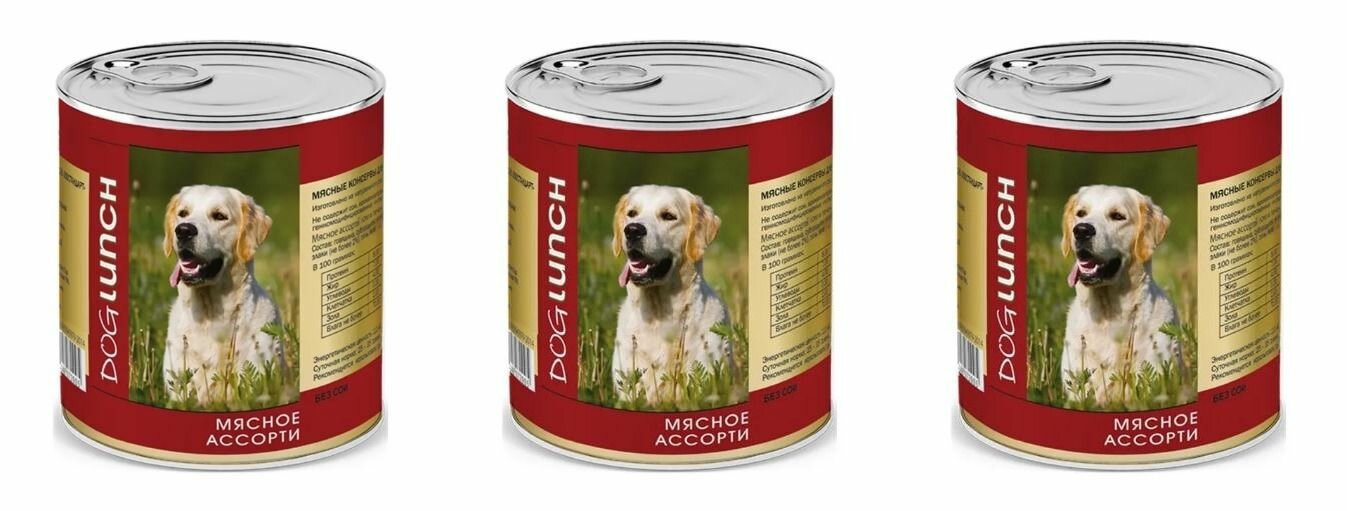 Dog Lunch Корм консервированный для собак Мясное ассорти в желе, 750 г, 3 уп