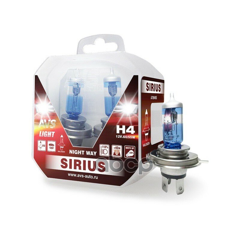 Лампа 12V H4 60/55W P43t 3700K блистер (2шт.) AVS AVS арт. A78949S