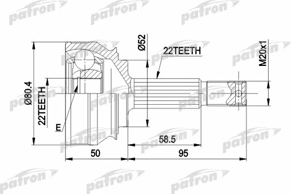 ШРУС наружн к кт 22x52x22 OPEL ASCONA, KADETT 1 0 1 3, CORSA 1 5 1 6 87 93 PATRON PCV1007