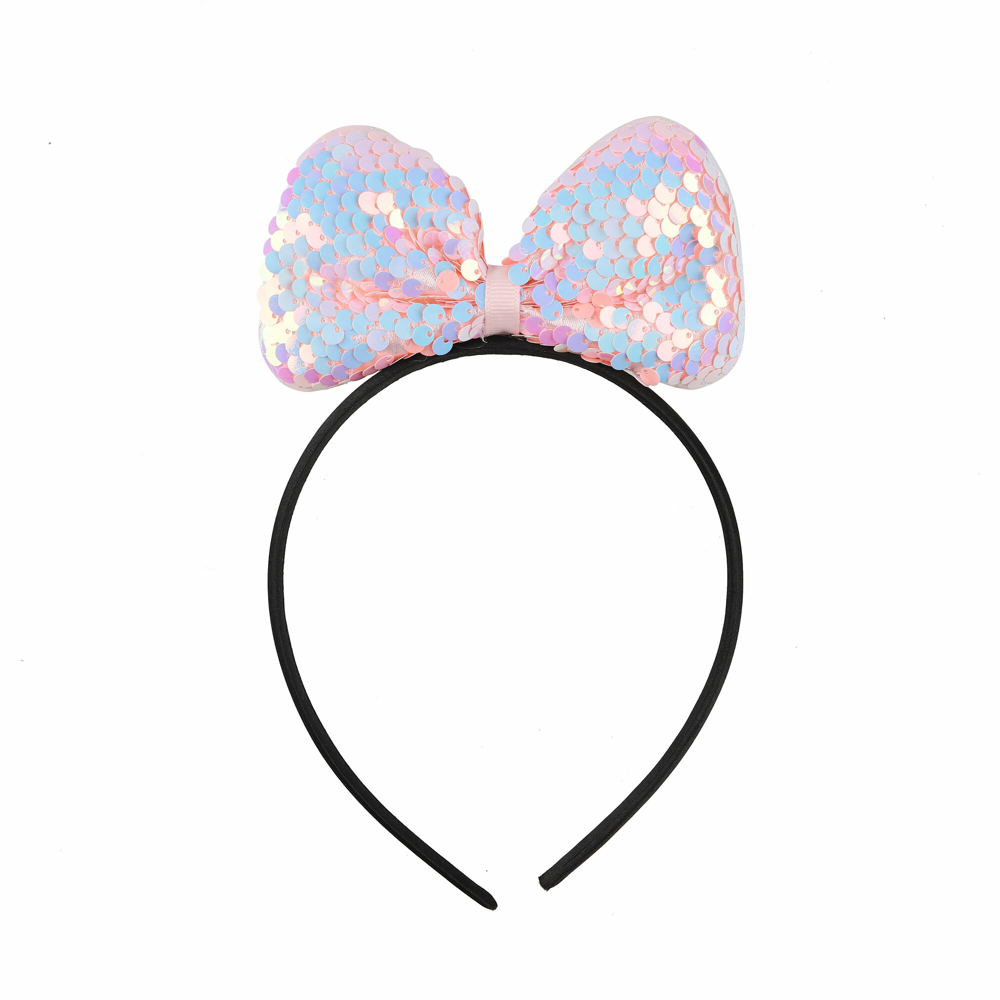 Ободок, Прелестный бант, с пайетками, Розовый перламутр, 1 ш