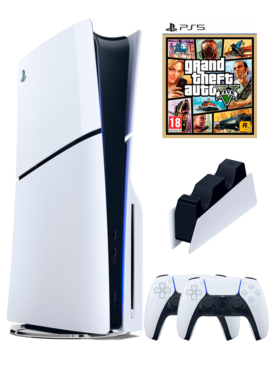 PS5 (ПС5) Игровая приставка Sony PlayStation 5 Slim disc + 2-й геймпад + зарядное + игра GTA 5