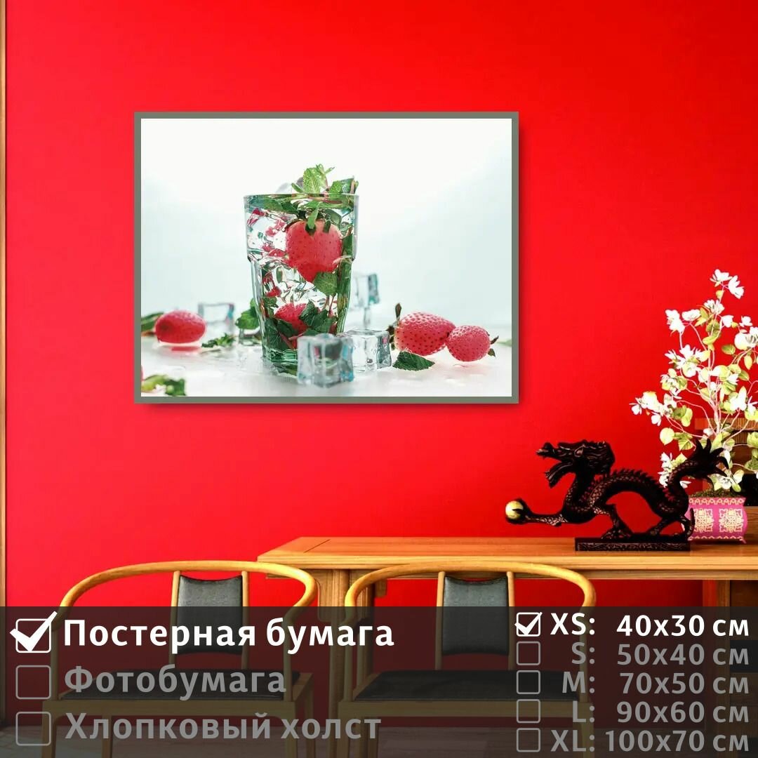 Постер на стену Летний Коктейль С Клубникой 40х30 см ПолиЦентр