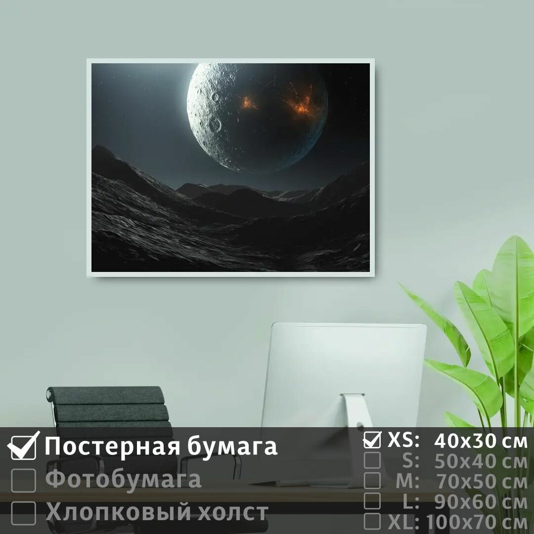 Постер на стену Луна В Космической Галактике 40х30 см ПолиЦентр