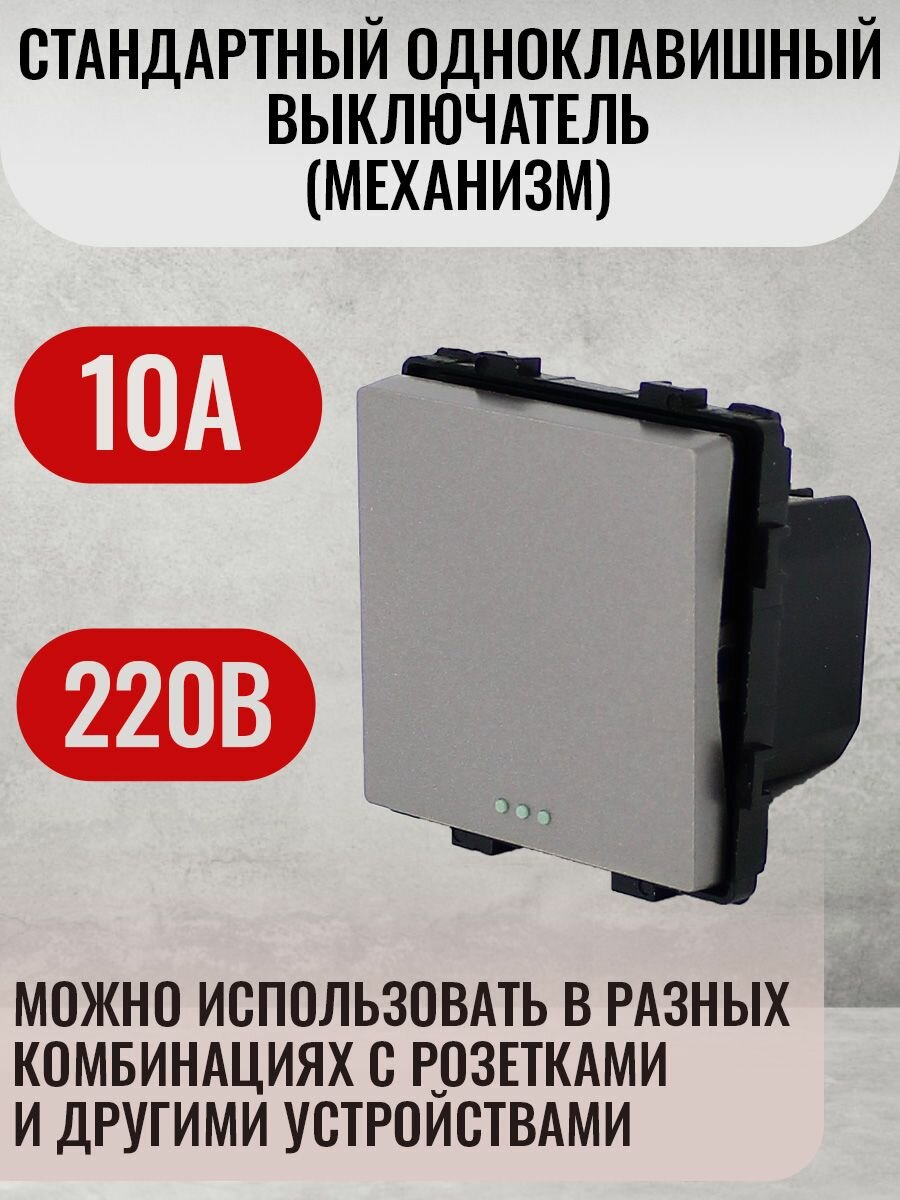 Выключатель одноклавишный KLUST Basic механический без рамки без подсветки серый