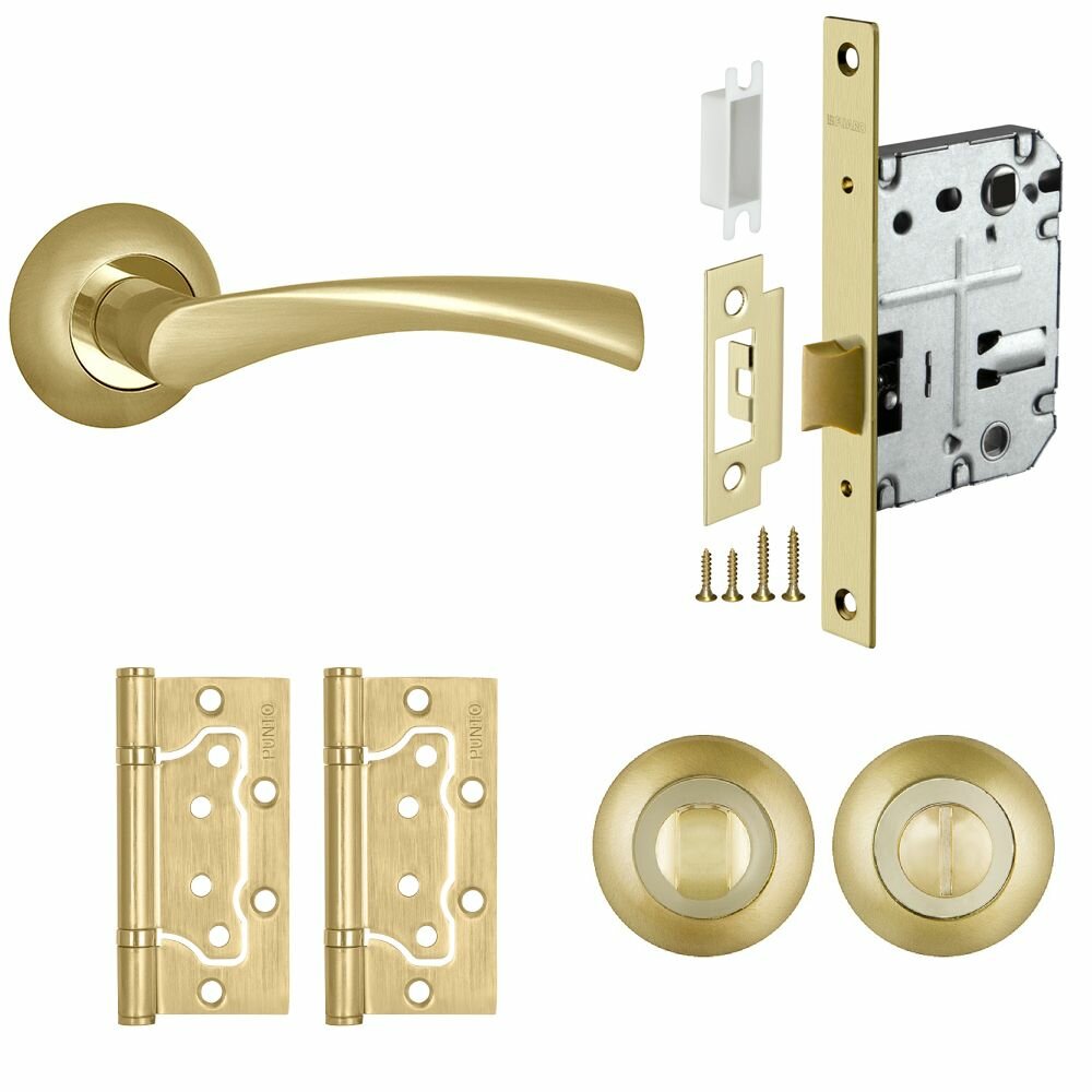 Комплект фурнитуры для межкомнатных дверей - ручки Punto Crona TL G/GP-4 матовое золото/золото + завертка + защелка + накладные петли