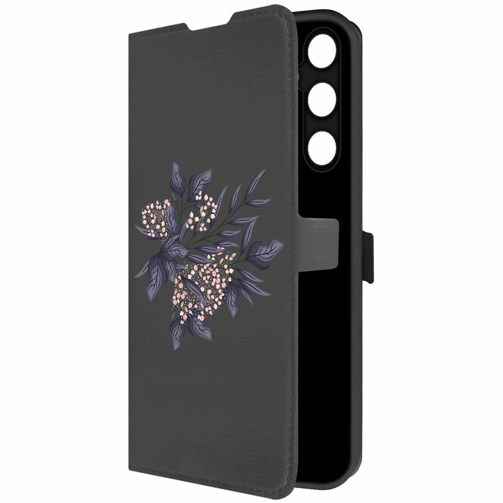 Чехол-книжка Krutoff Eco Book для Samsung Galaxy A55 5G (A556) Розовые бутоны (черный)
