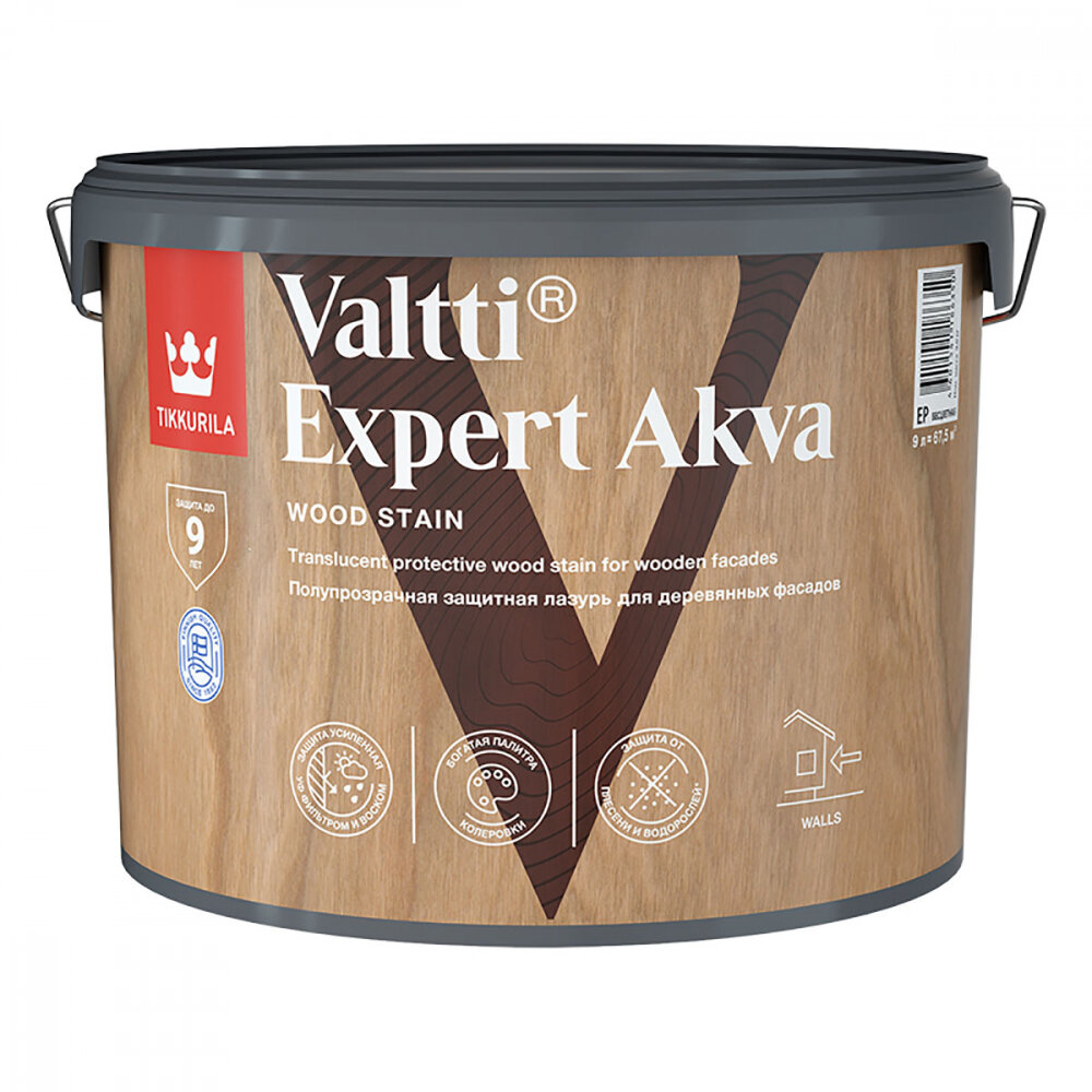 Антисептик TIKKURILA VALTTI EXPERT AKVA защитно-декоративный, лессирующий, полуматовый 9л