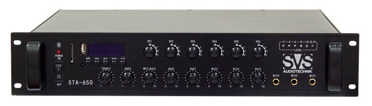 SVS Audiotechnik STA-650 (Микшер-усилитель трансляционный (радиоузел), 6 зон, Мощность 650 Вт, 40-18000Гц, MP3, FM, USB, SD, Bluetooth)