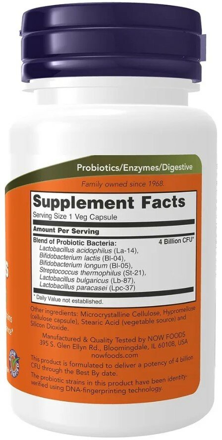 Пробиотик NOW 4x6 Acidophilus, для нормализации микрофлоры кишечника, без сахара, 60 капсул — фото 1
