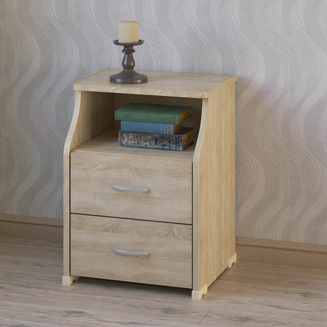 Тумбочка прикроватная с 2 ящиками и открытой нишей вверху МагМебель ТмТП-5 дуб сонома