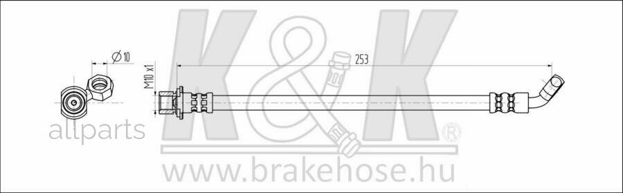 K&K FT1435 Шланг тормозной задн прав TOYOTA: LAND CRUISER (J12) 3.0D-4D 03-