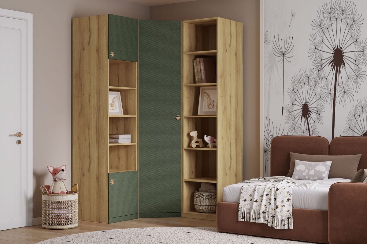 Детская стенка МебельЛэнд24 Скарабей - 6 МДФ Пантано 173x52x210 зеленый со шкафом со стеллажом