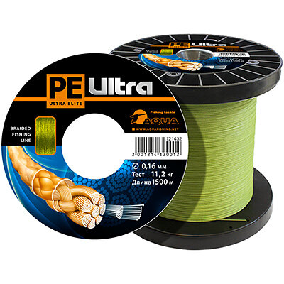 Плетеный шнур для рыбалки AQUA PE ULTRA ELITE Olive 0,16mm 1500m