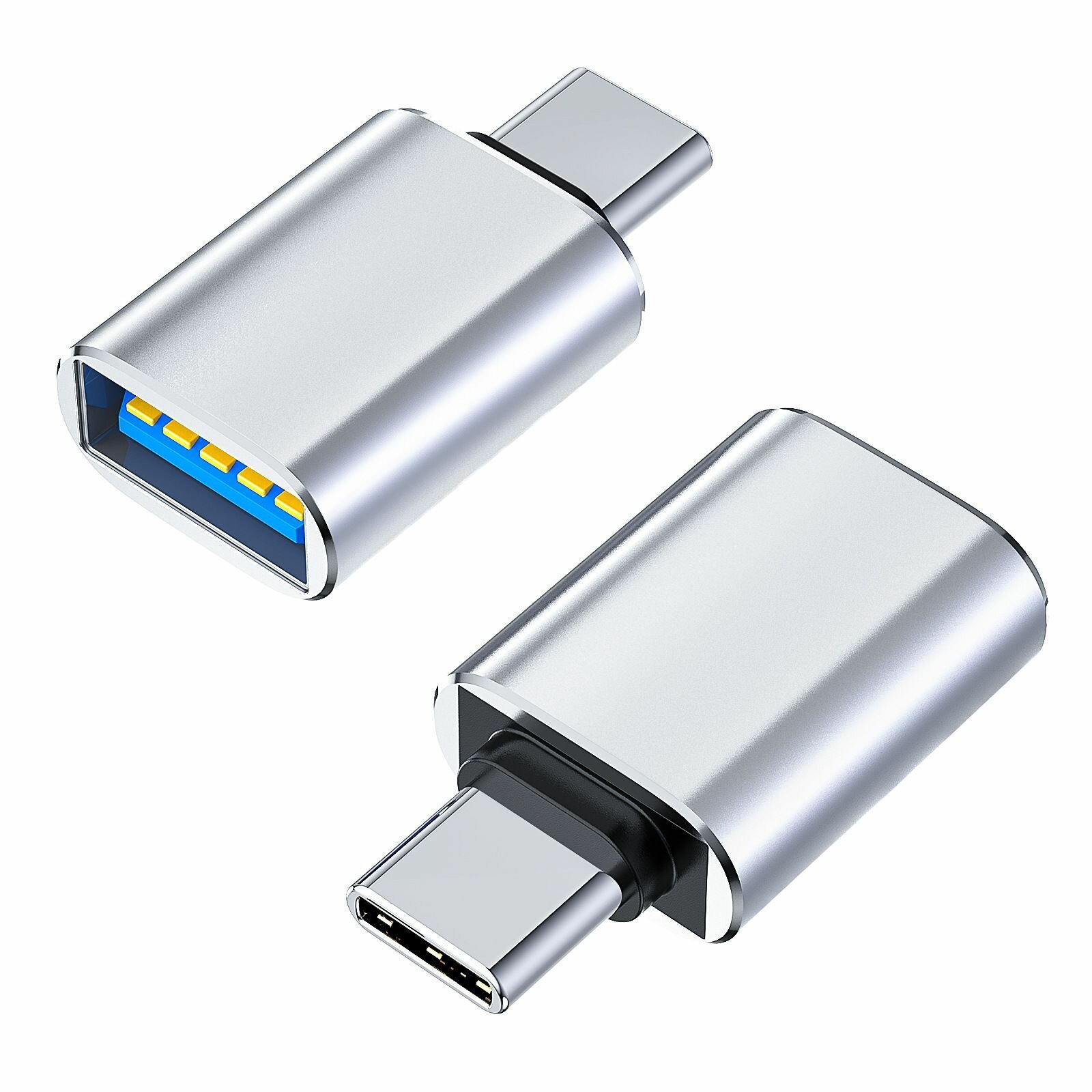 Переходник USB на Type C, USB (вход)Type C (выход), OTG, адаптер, серебро
