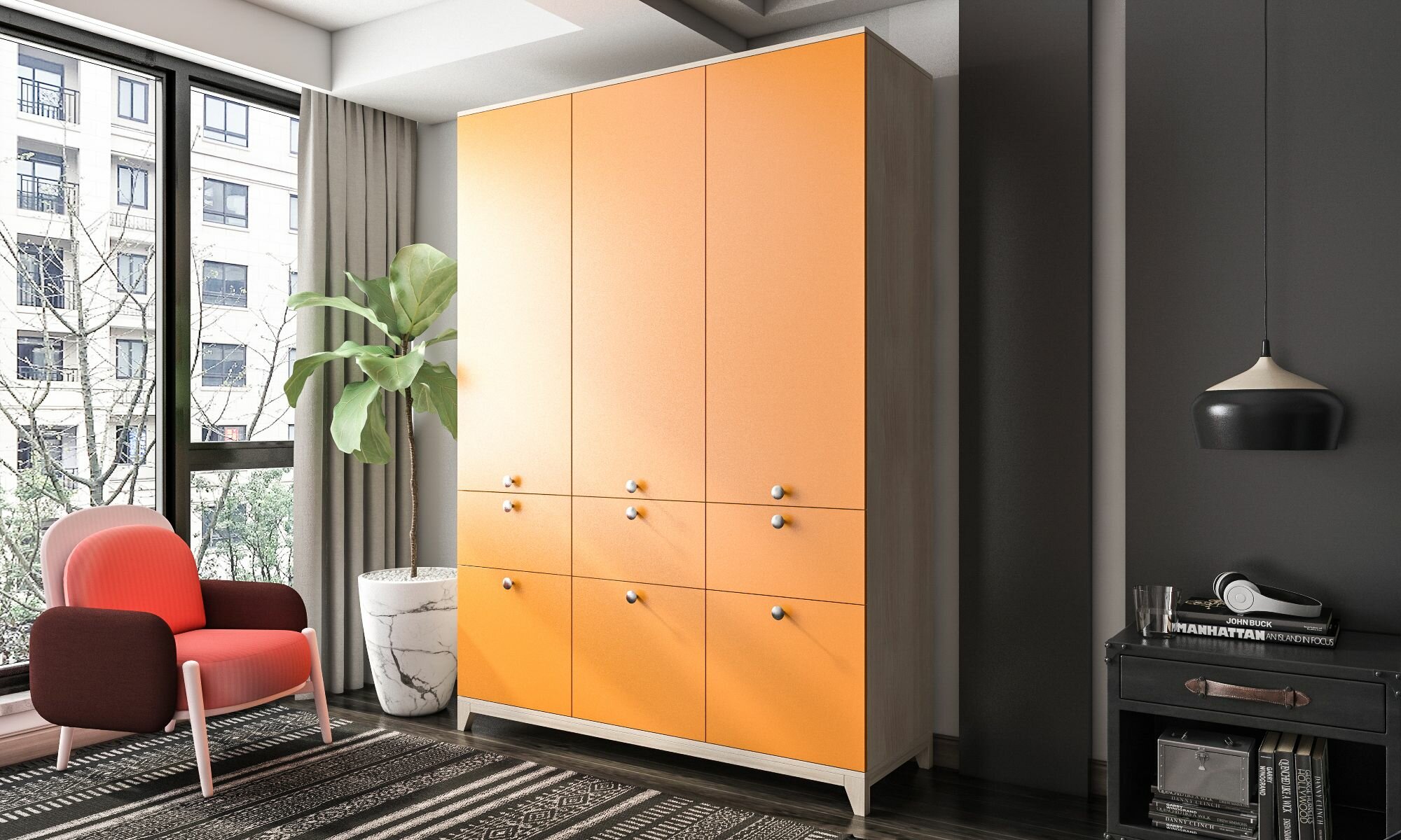 Распашной шкаф для одежды "Хельга 13" МДФ 150х210х50 Кремона шампань / Манго