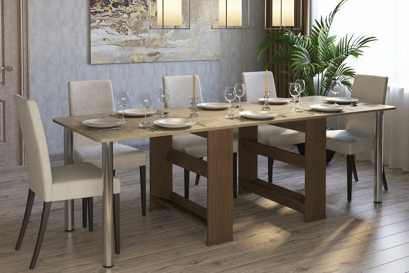 Стол-книжка со скругленной столешницей длиной 2,5 метра МагМебель Ральф-16/250 ясень тёмный + ясень светлый