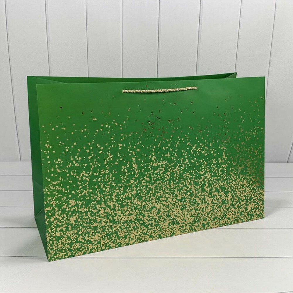 Пакет подарочный "золотые вкрапления" 64*42*25 зеленые