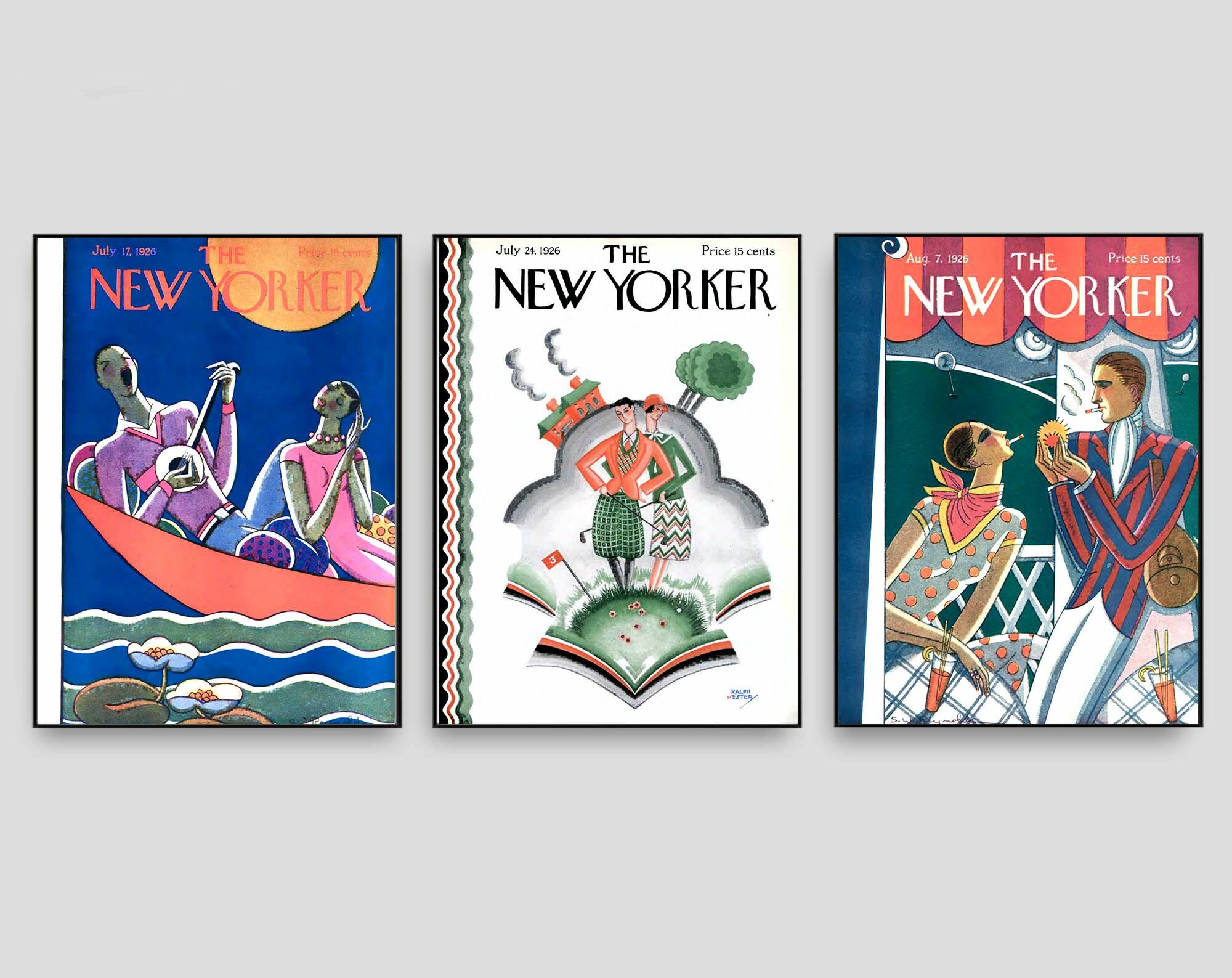 Набор интерьерных постеров "Культовые Обложки The New Yorker 1926" 3 шт, А4 без рамы. Репродукции винтажных журналов Нью Йоркер