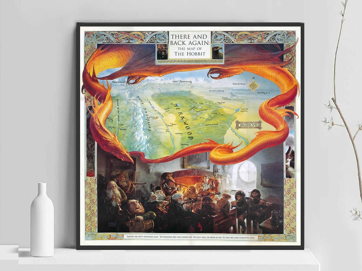 Карта Толкиена "Средиземье Хоббит Туда и обратно" (40х40см без рамы). Иллюстрация География Средиземья Толкина