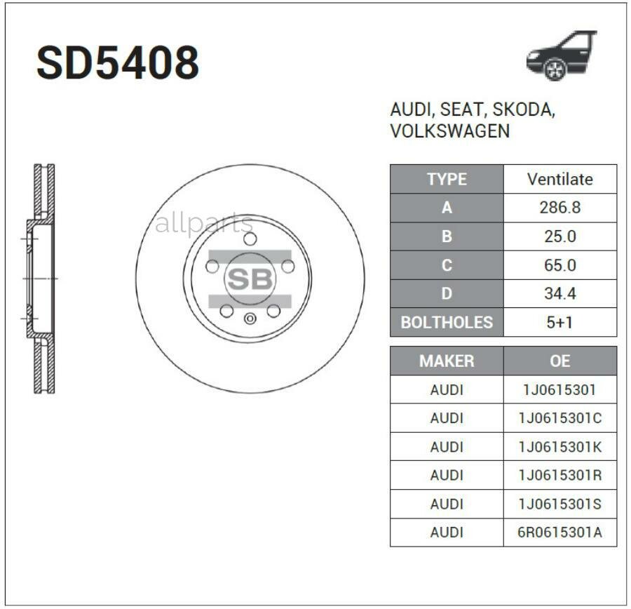 SANGSIN BRAKE SD5408 диск тормозной передний