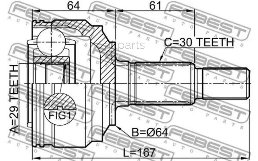 FEBEST 1710-Q7R Шрус наружный задний 29x64x30