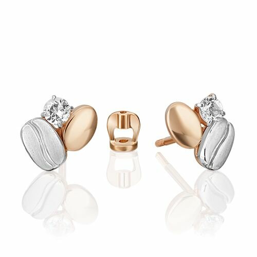 Серьги пусеты, комбинированное золото, 585 проба, родирование, топаз