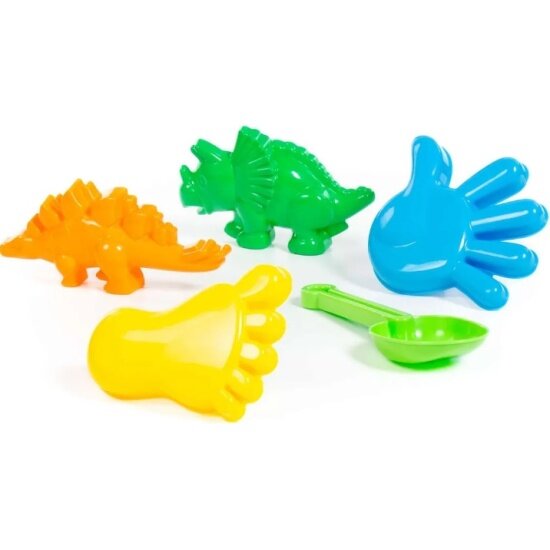 Игровой набор Полесье 35684 для песка совок, формочки (динозавр + динозавр + ладошка + ножка)