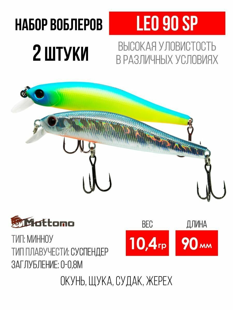 Набор воблеров для рыбалки Mottomo Leo 90SP "2 в1" минноу нейтральный для спиннинга. Приманка на щуку, судака, сома.