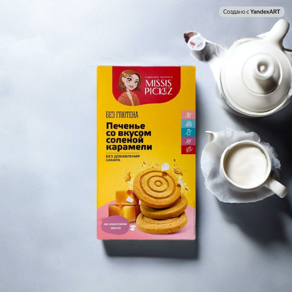 NEW! Печенье песочное Соленая карамель, без сахара И без глютена, Missis Pickez, 100г