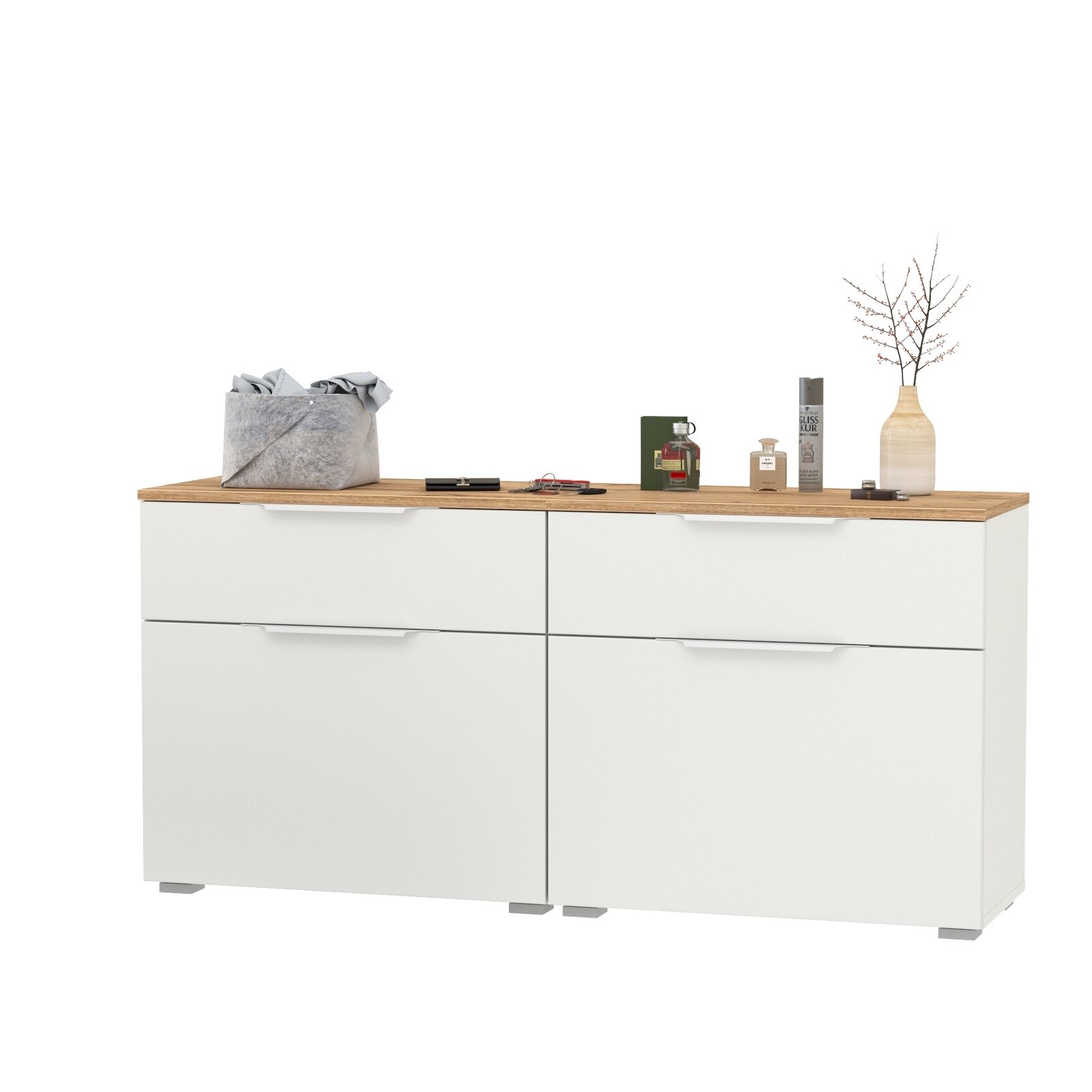 Обувница в прихожую закрытая Mobi (комплект из 2 тумб для обуви Октава 16.127), цвет белый шагрень/дуб крафт золотой