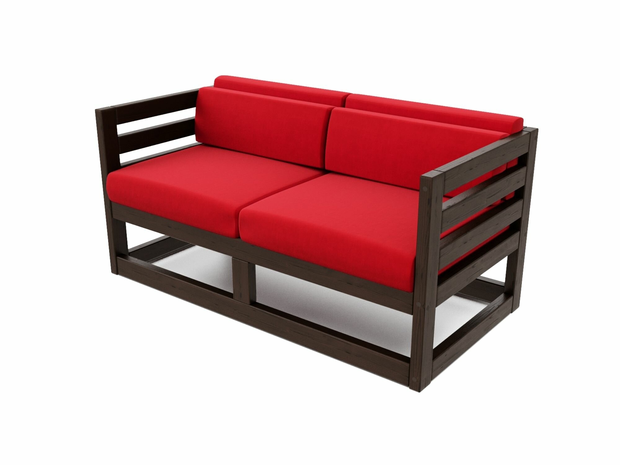 Мини диван Arsko Магнус-М, красный-венге, вельвет, массив дерева, двухместный, садовый, для кафе и бара, скандинавский лофт