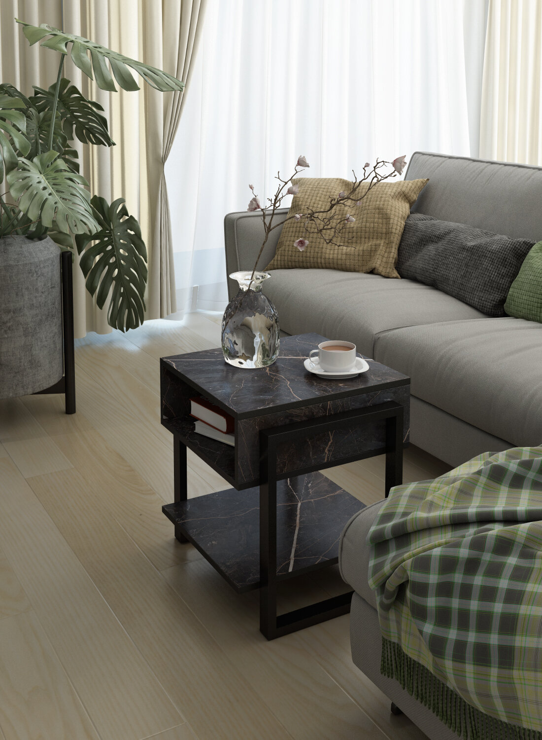 Тумба REGENT Мальта, лофт, универсальная, черный мрамор, высота 53см