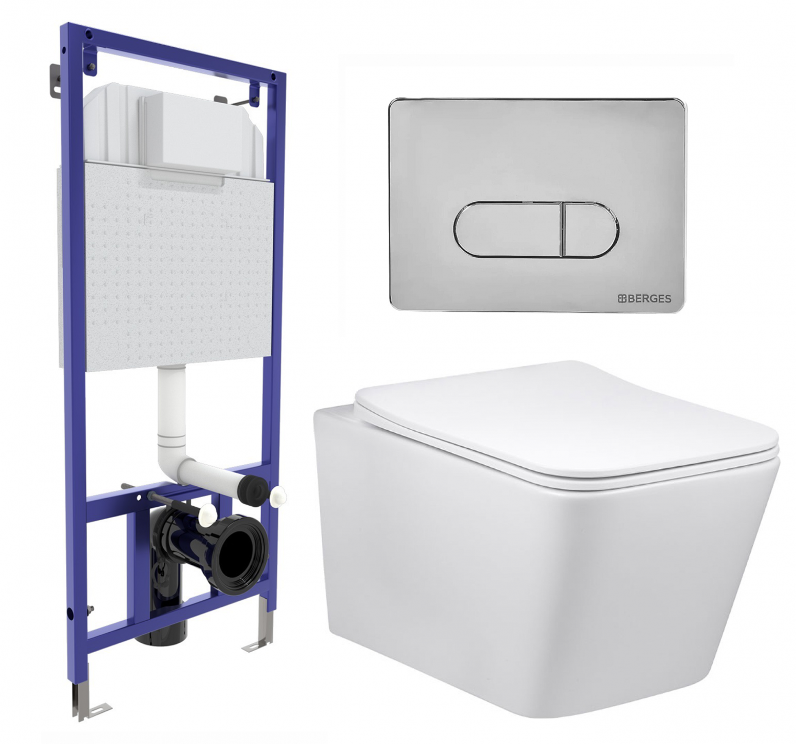 Комплект 3 в 1 инсталляция Berges Wasserhaus Novum 040233 + Унитаз Vincea Q-Line VT1-12 + кнопка хром