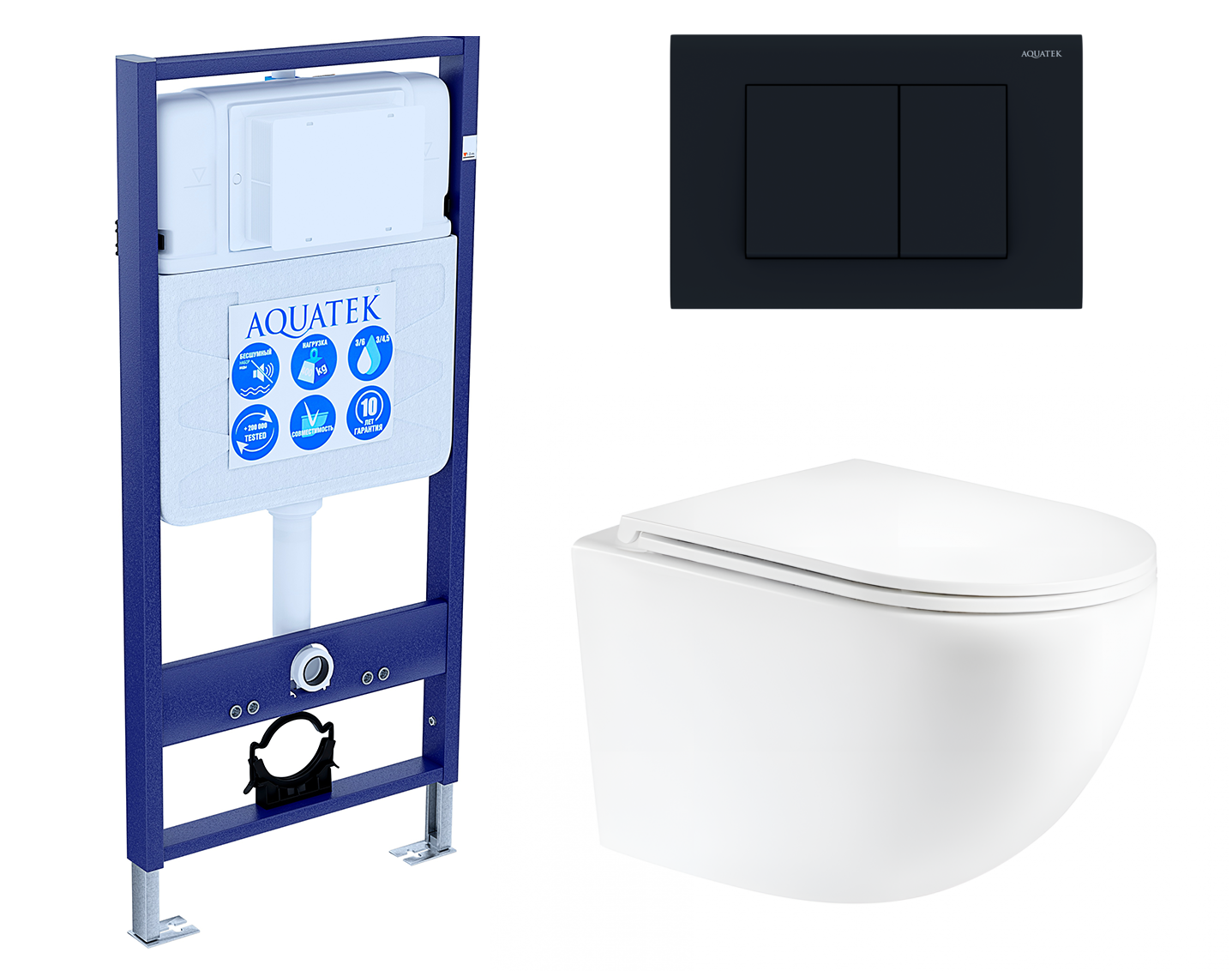 Комплект 3 в 1 инсталляция Акватек Standart 50 + Унитаз подвесной Enio Unico Tornado EN2105073 с кнопкой черной INS-0000012 + EN2105073 + KDI-0000012