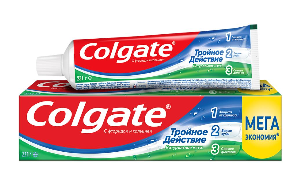 Зубная паста COLGATE Тройное действие Натуральная мята для защиты от кариеса, удаления потемнений с зубов и свежего дыхания, 150мл x 3 упаковки