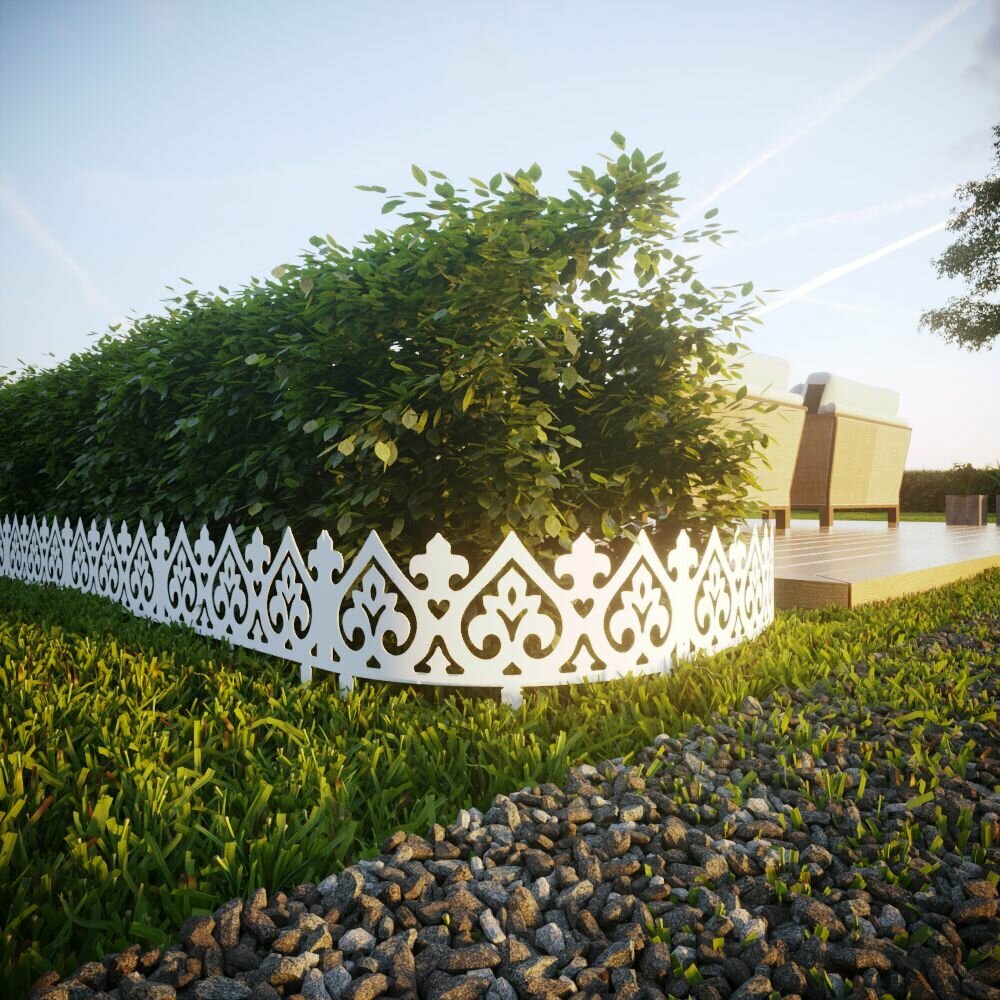 Ограждения для клумб BORGE 0,5м, "Русский узор", бело-алюминиевый (RAL 9006)