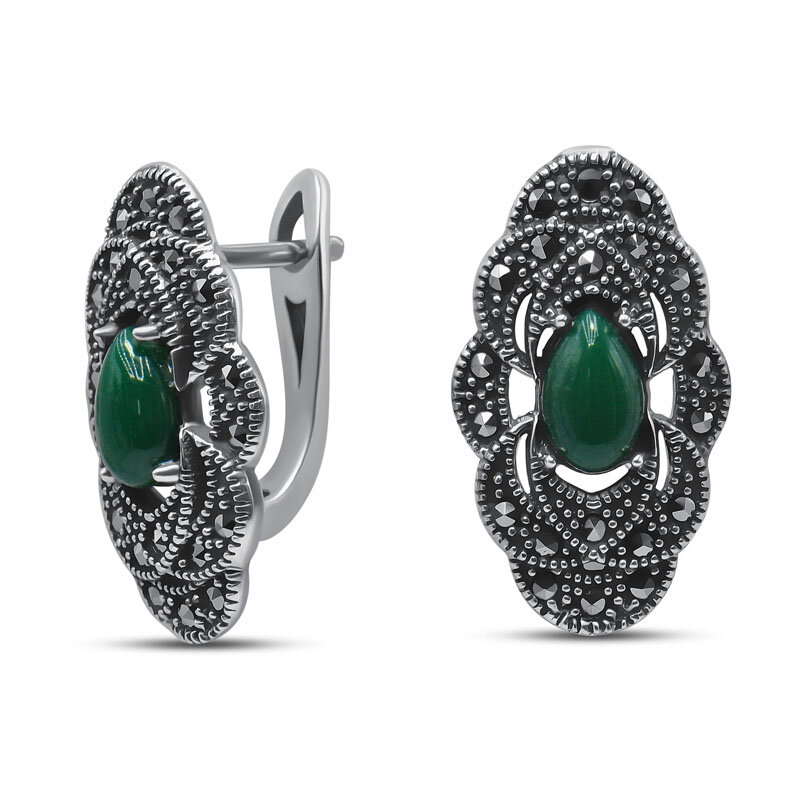 Серьги, серебро, 925 проба, агат, марказит