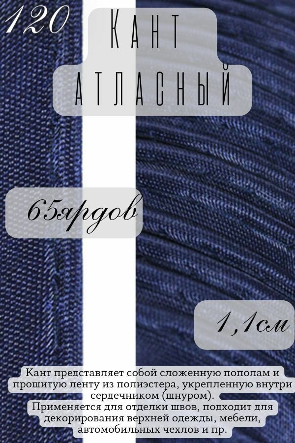 Кант атласный 1,1 см 1/65 ярд т. синий