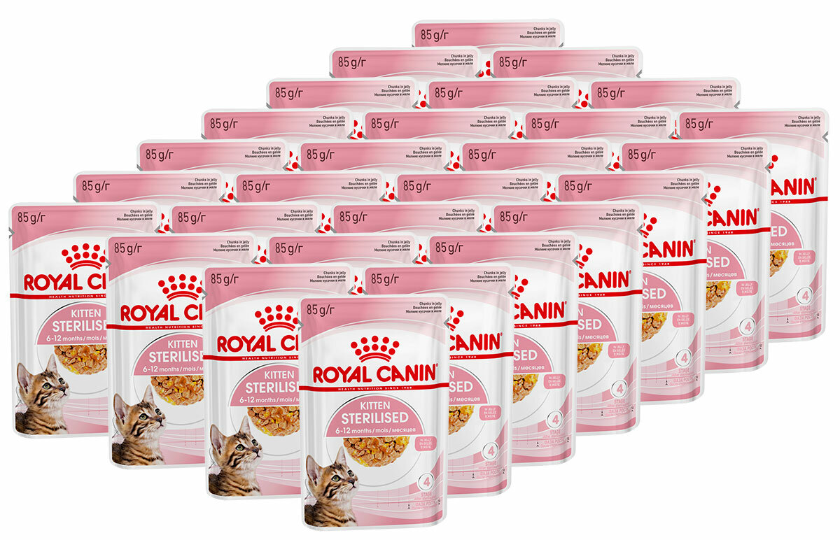 Корм влажный Royal Canin Kitten Sterilised для кастрированных и стерилизованных котят в желе пауч, 85 г х 28 шт