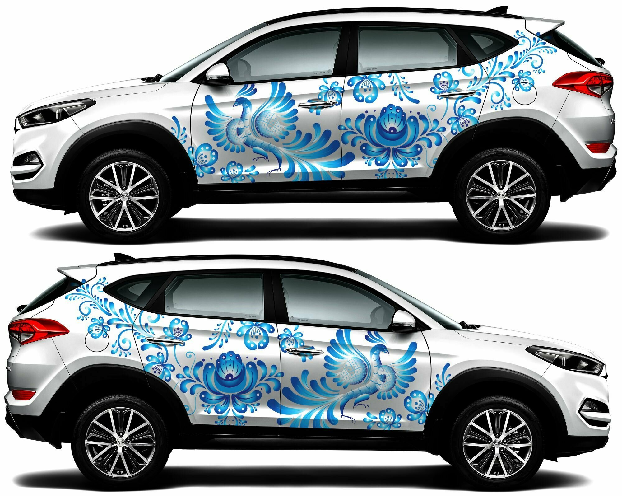 Наклейка на авто гжель / hyundai / tucson / автовинил / хохлома