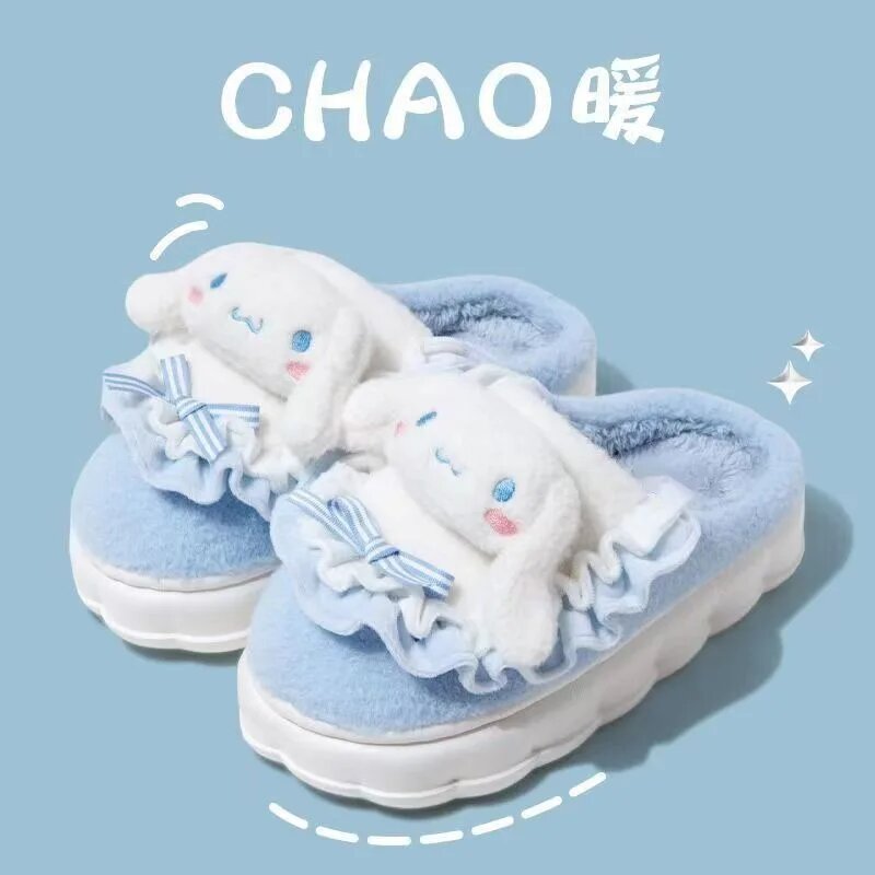 MINISO плюшевые тапочки Sanrio Hello Kitty Kuromi Melody Cinnamonroll женские, 40-41, Светло-голубой, Унисекс