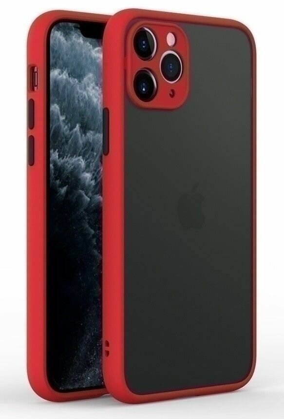 Чехол на iPhone 13 Pro пластиковый матовый с силиконовой окантовкой красный